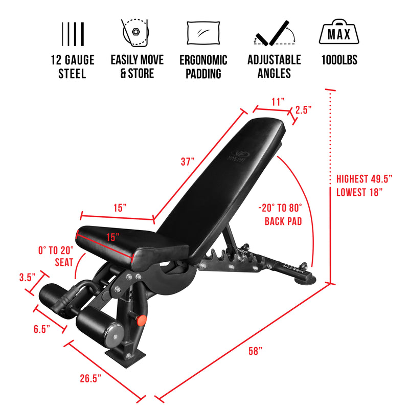 Adjustable Exercise Bench – Ideal for Home Gyms – Valor Fitness